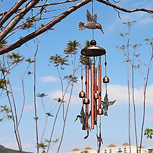Choha Hummingbird Wind Chimes for Outdoor, Aluminum Tube Windchime with S Hook, Mobile Metal Sympathy Memorial Hummingbird Wind Bells for Home, Yard, Patio, Garden Decoration, Gift for Mom Grandma