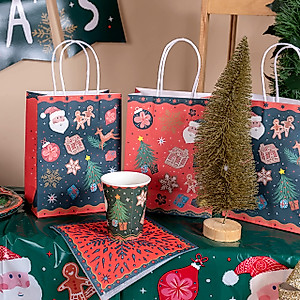 Christmas Paper Plates and Napkins Serves 16 Guests - Merry Christmas Tableware Sets With Santa Claus, Tree Snowflake | Disposable Paper Large Dinner Plates, Small Dessert Plates, Cups and Napkins