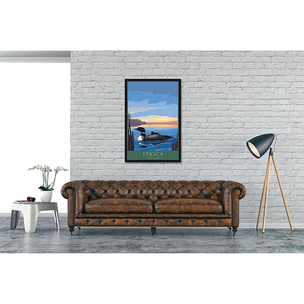 Itasca State Park Loon & Chick Professionally Framed Giclee Archival Canvas Wall Art for Home & Office by Artist Joanne Kollman 30" x 45"