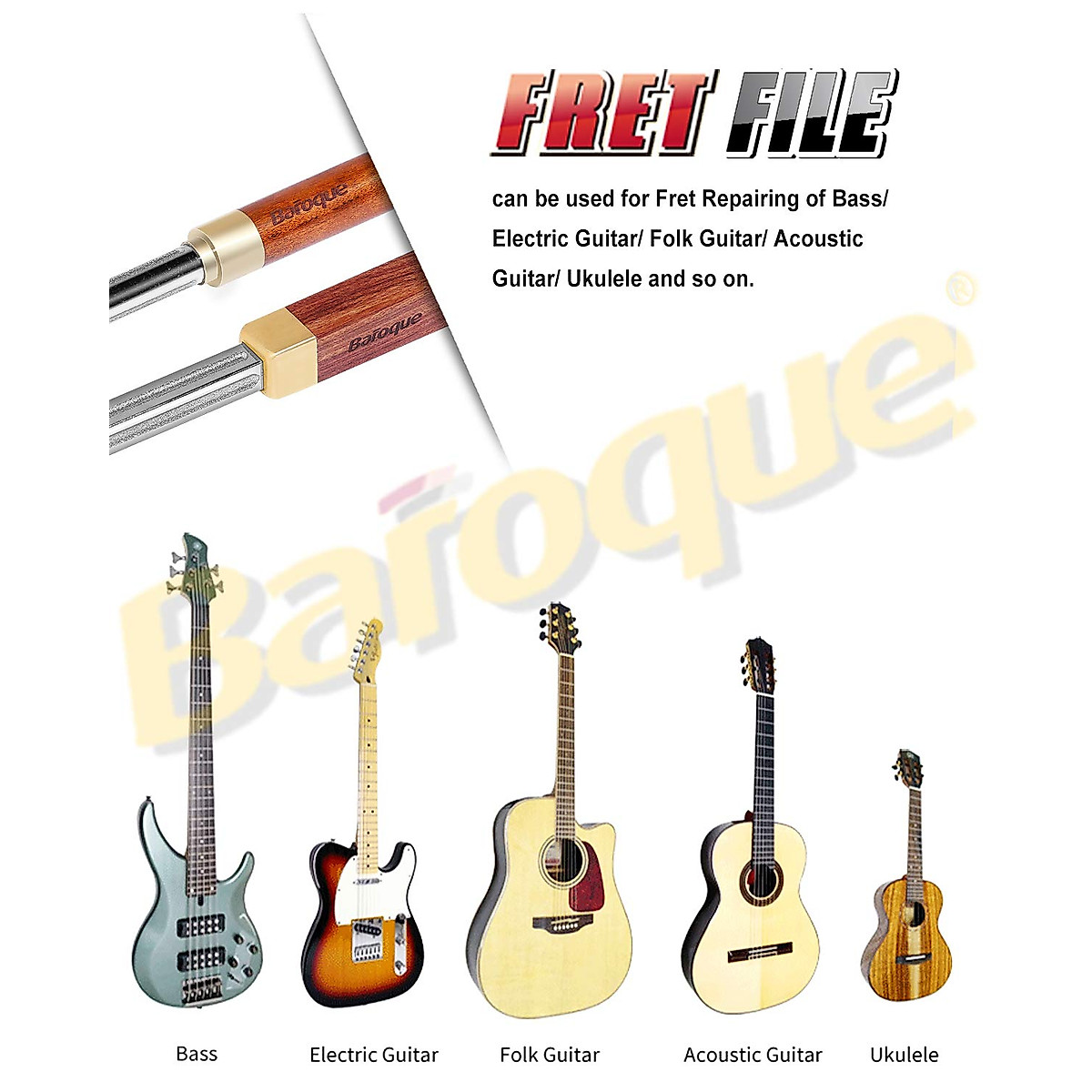 Baroque Fret Crowning Files Diamond, Guitar Fret Crown Dressing File, Fret Repairing Tools, Luthier Tools, Improved 3rd Generation, with 3 Sizes for Guitars, Ukuleles, Bass, Banjo, Mandolin