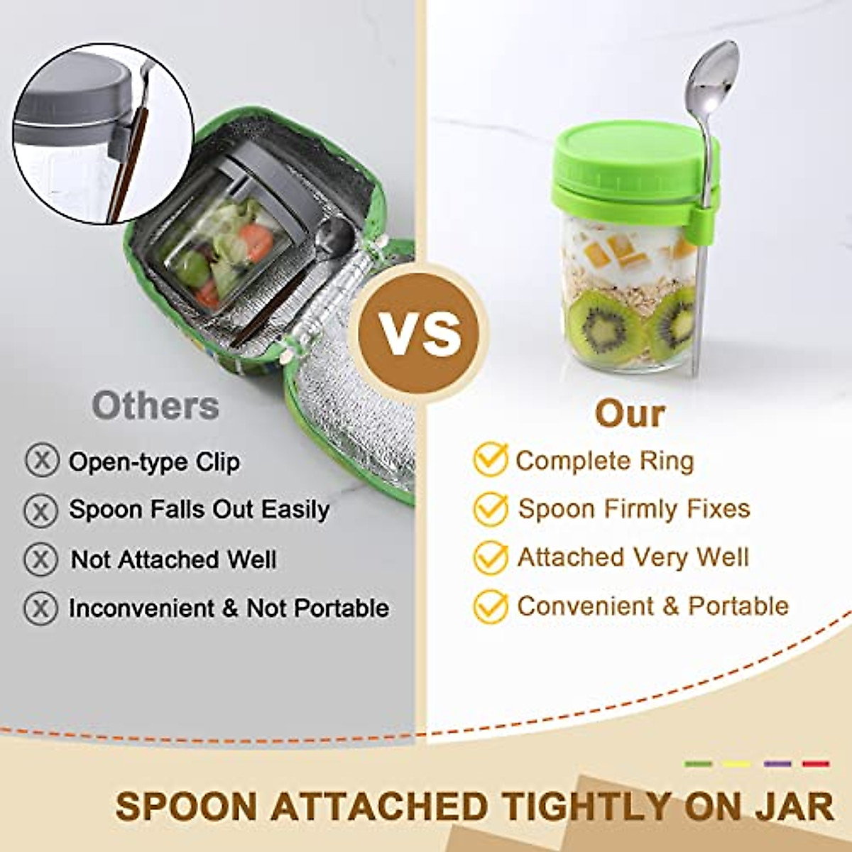 LANDNEOO 4 Pack Overnight Oats Containers with Lids and Spoons, 16 oz Glass Mason Overnight Oats Jars, Large Capacity Airtight Jars for Milk, Cereal, Fruit