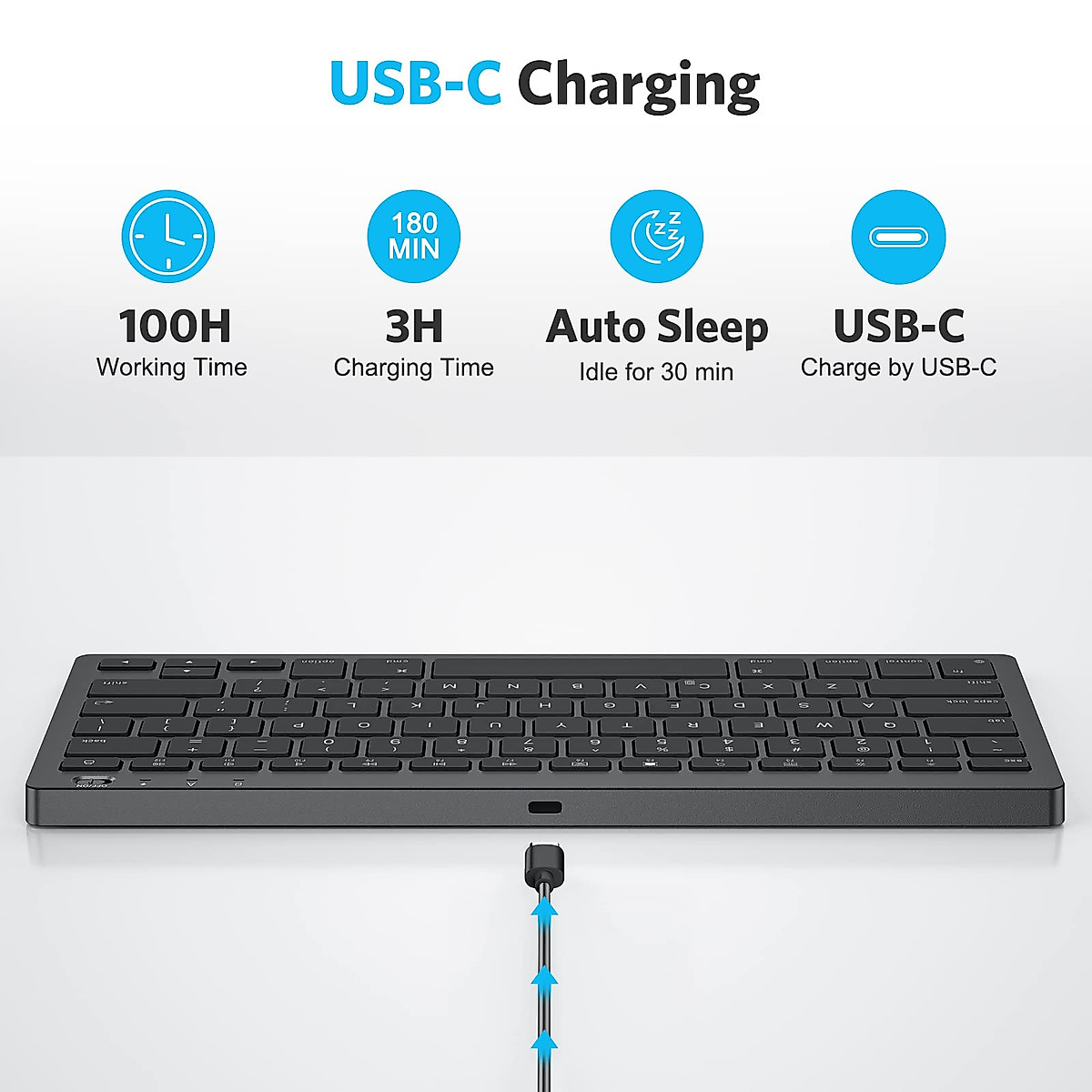 Emetok for iPad Keyboard [Aluminum Base, Big Keycap, Rechargeable], Ultra Slim Bluetooth 5.1 Keyboard for iPad 10th/9th/8th, iPad Pro 11/12.9, iPad Air/Mini/iPhone, Black