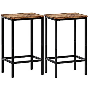 Masupu Bar stools Set of 2,Kitchen Breakfast Bar Chairs with Footrest,25.8" Barstools,Rectangular Industrial Counter Stools,Adjustable Feet, for Dining Room, Kitchen, Easy Assembly, Rustic Brown