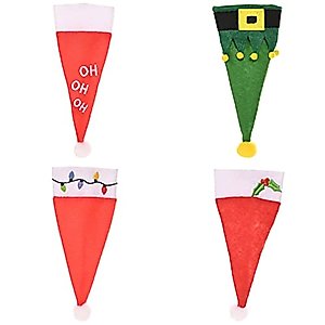 Christmas Decorations Small Hat Fork Set HOHO Table Decoration Fork Bag Wine Bottle Set Household Kitchen Items (D, One Size)