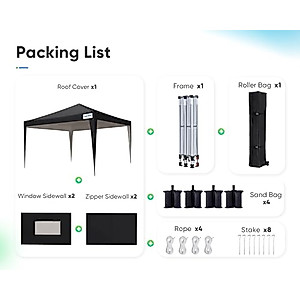 Quictent Privacy 8x8 Pop up Canopy Tent with Sidewalls and Roll-up Ventilated Windows, One Person Setup, Ez Outdoor Commercial Gazebo Shelter Enclosed Waterproof, Bonus 4 Sandbags (Black)