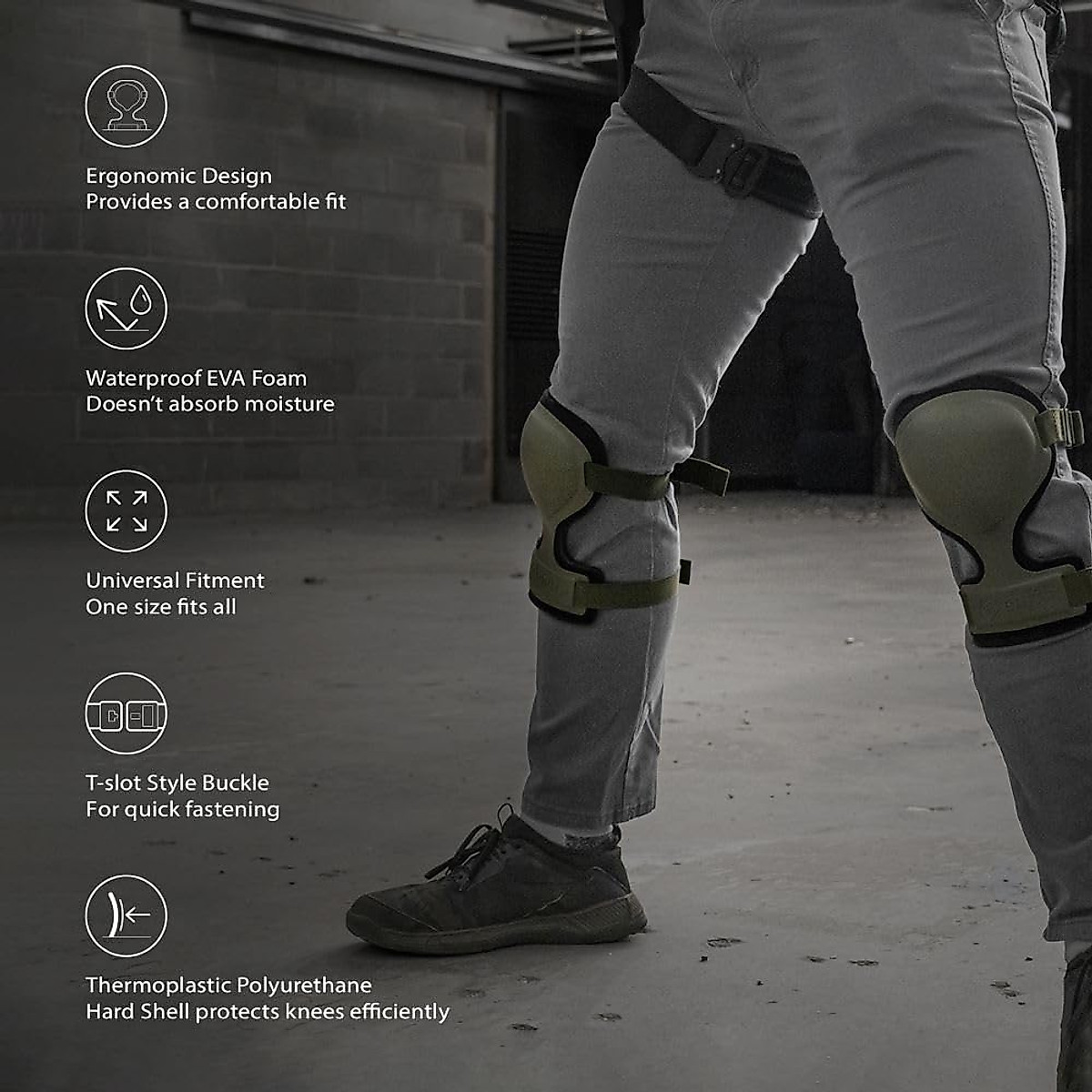 GRITR Tactical Knee Pads for Men and Women w/Foam Padding, Adjustable Straps & Non-Slip Buckles | Professional Heavy Duty Knee Protectors for Work & Active Sports - Ranger Green