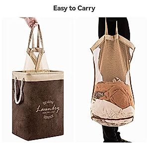 TECHMILLY 72L Large Laundry Hamper with Removable Bag, Collapsible Laundry Basket with Rope Handles, Dirty Clothes Hamper for Bedroom, Living Room, Clothes Toys Organizer, Brown