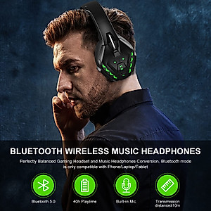 PHOINIKAS PS5 Gaming Headset for PS4, PC, Switch, Q10 Xbox One Headset with Stereo Sound, Detachable Mic, Wireless Bluetooth 5.3 Headphone only for Laptop/Phone/Tablet, 20H Battery (Green)
