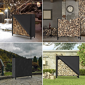 Ultrahaus 4ft Firewood Rack Outdoor with Oxford Fabric Cover Set, Weather Resistant Fireplace Wood Rack for Firewood with Cover Outdoor