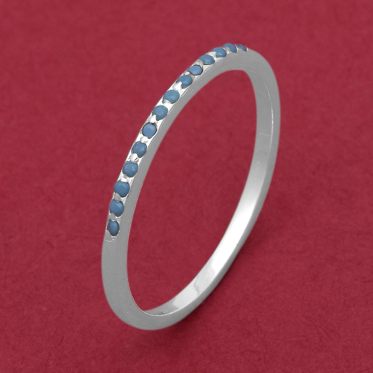 Shine Jewel 925 Sterling Silver 0.30 Ctw Round Shape Turquoise Gemstone Stackable Women Ring All Size (8)