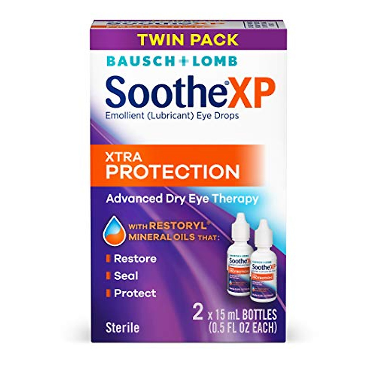 Bausch + Lomb Soothe XP Dry Eye Drops, Xtra Protection Lubricant Eye Drops with Restoryl Mineral Oils, , 0.5 Ounce Bottle Twinpack, 0.5 Fl Oz (Pack of 2)
