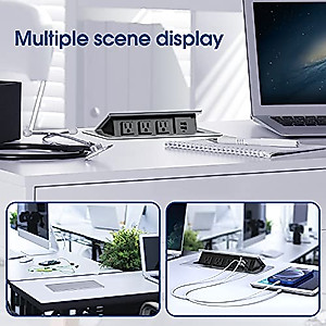 KYHSHJ Connection Box Desktop Pop Up Outlet with 2 USB Ports & 3 Outlets (Silver)