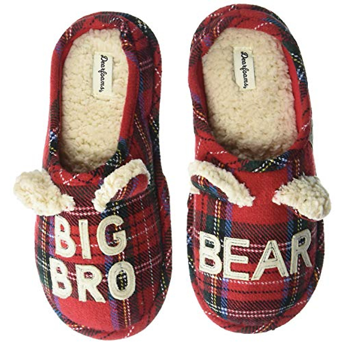 Dearfoams Kids Unisex Lil Bear Slipper, Big Bro Tartan Plaid, US 11-12 Toddler