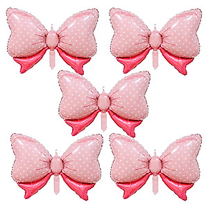 HORUIUS Bow Balloon Bowtie Pink Bow Balloons Foil Mylar Balloons for Wedding Bridal Shower Gender Reveal Balloon Party Birthday Gift Decoration Supplies 32 inch 5PCS