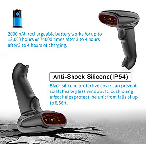 Alacrity Wireless Portable 1D&2D Barcode Scanner with Stand QR Bluetooth Barcode Scanner Gun 3-in-1 Vibration, Cordless, Rechargeable Scan Gun for Inventory Management