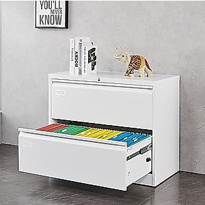 2 Drawer Office Lateral File Cabinets with Lock,Metal Filing Cabinets for Home Office,Locking Steel Storage Wide Office Vertical Files Cabinet for Legal/Letter A4 Size,Office Organizer (White)