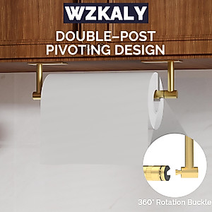 WZKALY Paper Towel Holder Under Cabinet, Self Adhesive or Wall Mounted SUS304 Stainless Steel Paper Towel Holder for Kitchen, Bathroom, Farmhouse, Barbecue and Laundry (Brushed Gold)