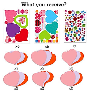 D4DREAM Valentines Day Heart Stickers Craft Kit for Kids 24pcs DIY Heart Ornaments Heart Valentine Craft Kits for Wedding Adults Kids Valentine Gift Exchange Classroom Activity Art Project