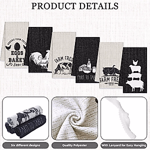 Redbaker 6 Pcs Farm Animal Theme Kitchen Towels Farmhouse Funny Dish Towel Rustic Hand Towels Rooster Cow Pig Decorative Tea Towels Absorbent with Hanging Loop for Kitchen Bathroom Housewarming Gift