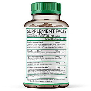 Wholesome Wellness Digestive Enzymes 1000MG Plus Prebiotics & Probiotics Supplement, 180 Capsules, Organic Plant-Based Vegan Formula for Digestion & Lactose with Amylase & Bromelain,1-2 Month Supply