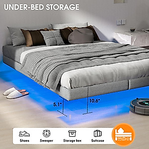 Anyhave 10.6" High Queen Floating Bed Frame Queen Size with LED Lights, Heavy Duty Metal Slats Support, No Box Spring Needed/Noise-Free/Large Under Bed Storage/Easy to Assemble