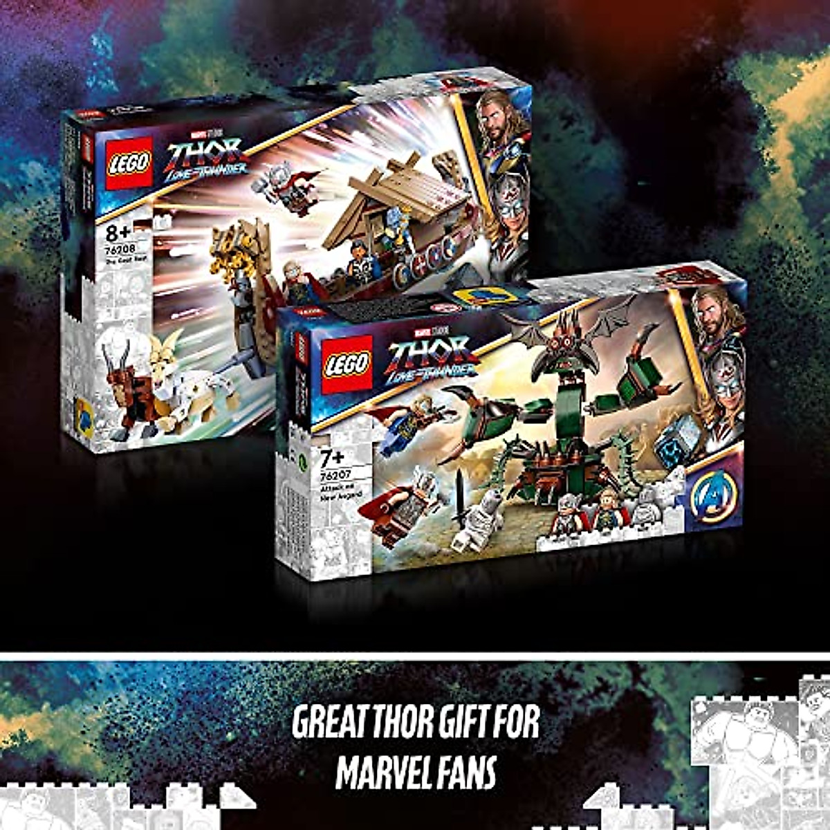 LEGO Marvel Attack on New Asgard, Thor Buildable Toy 76207 with Hammer, Stormbreaker and Monster Figure, Love and Thunder Movie Set