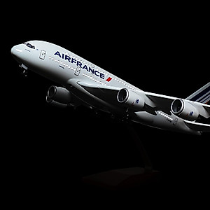 24-Hours 18" 1:160 Scale Hobby Airplane Model Air France Plane A380 Model Plane Diecast Airplane for Adults with LED Light(Touch or Sound Control) for Business Gift