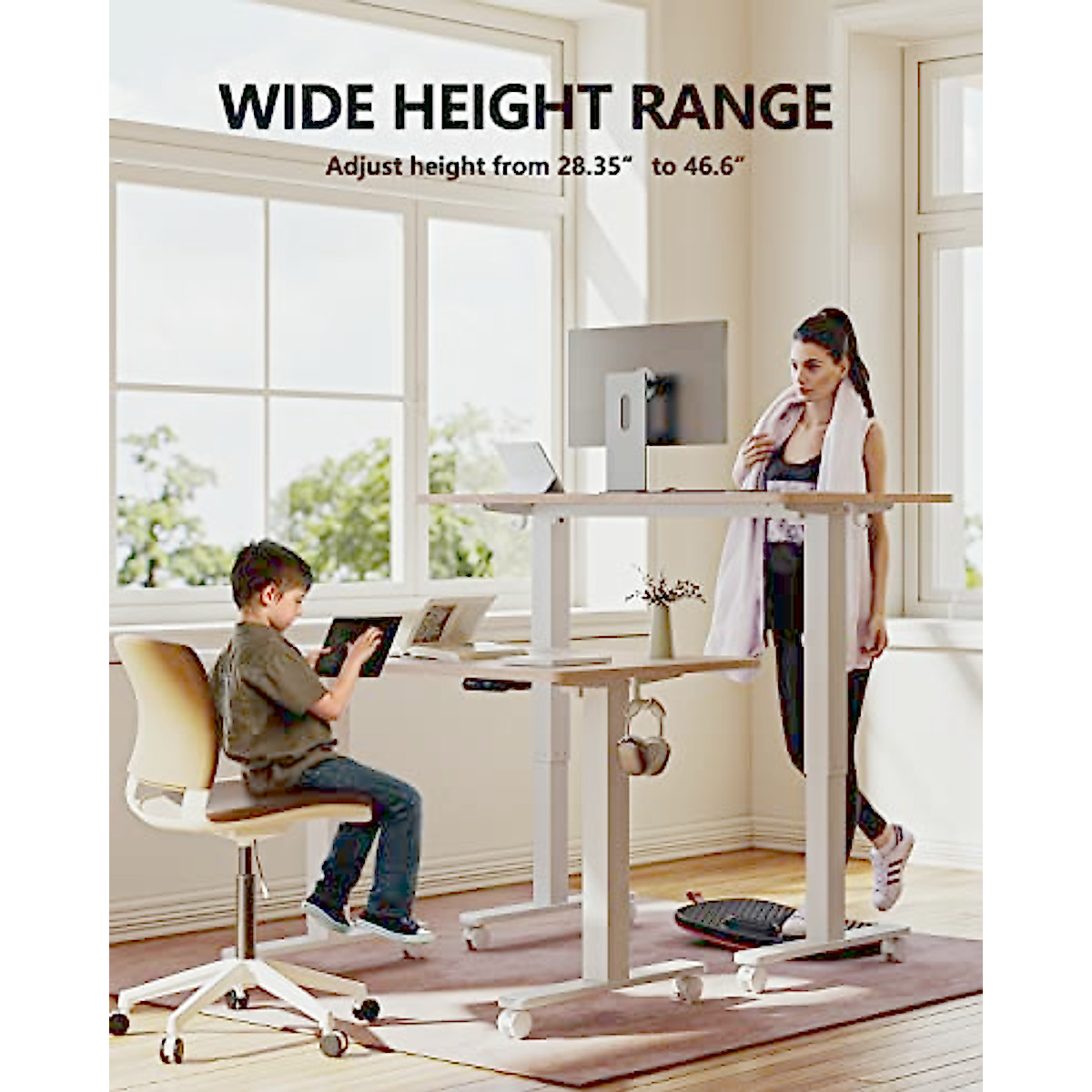 BANTI 55'' Standing Desk, Electric Stand up Height Adjustable Home Office Table, Sit Stand Desk with Splice Board, Maple