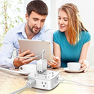 6 Ft Surge Protector Power Strip - 8 Widely Outlets with 4 USB Ports, 3 Side Outlet Extender with 6 Feet Extension Cord, Flat Plug, Wall Mount, Desk USB Charging Station, ETL,White