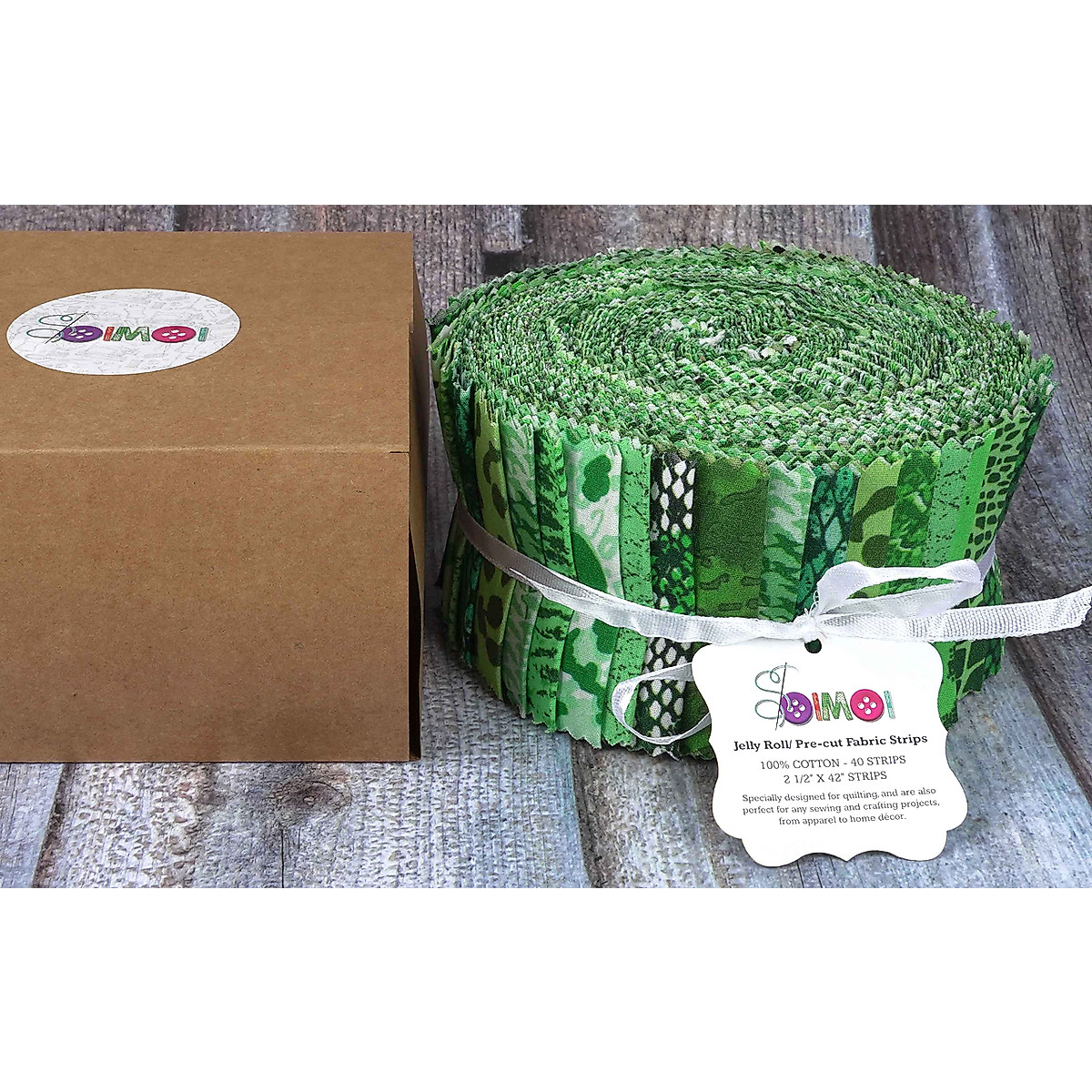 Soimoi 40Pcs Tie Dye Print Cotton Precut Fabrics for Quilting Craft Strips 2.5x42inches Jelly Roll - Green