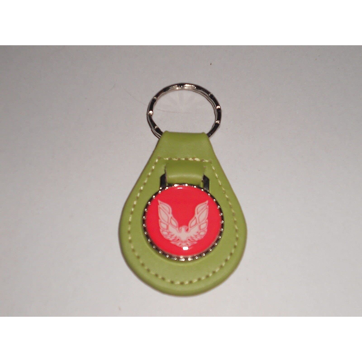 FIREBIRD OR TRANS-AM WHITE BIRD LOGO LEATHER KEYCHAIN - LIME GREEN