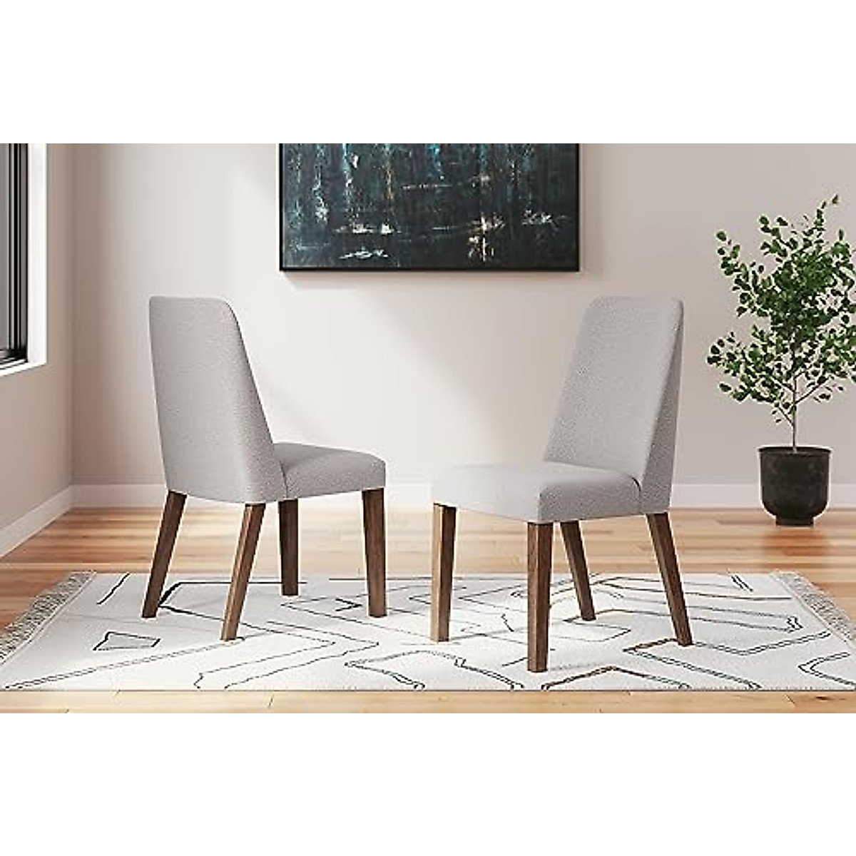 Signature Design by Ashley Lyncott Contemporary Dining Room Upholstered Side Chair with Foam Cushion, Set of 2, Cream & Brown