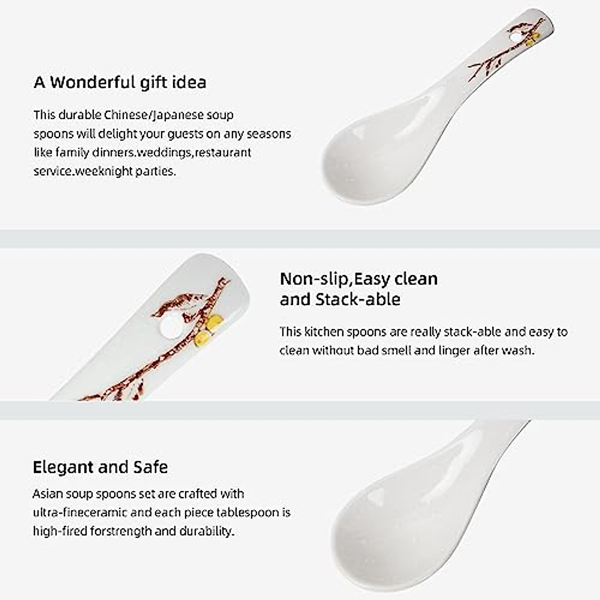 6 Pieces Japanese Retro Ceramics Soup Spoons Japanese Style Rice Spoon Flatware Asian Chinese Serving Spoons Appetizers Tableware Meal Partner for Salad Ramen Noodles Wonton