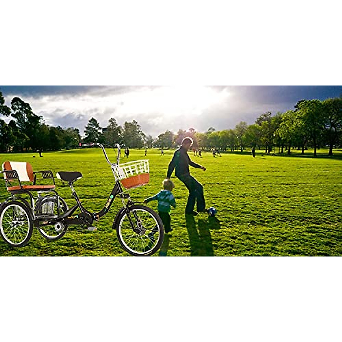 WEIMMIN Adult Tricycle Folding Tricycle for Seniors Comfortable seat 3 Wheel Bicycle with Shopping Basket Double Chain 20 Inch Shock Absorber Front Fork for Parents and Children Maximum Load 400Ib