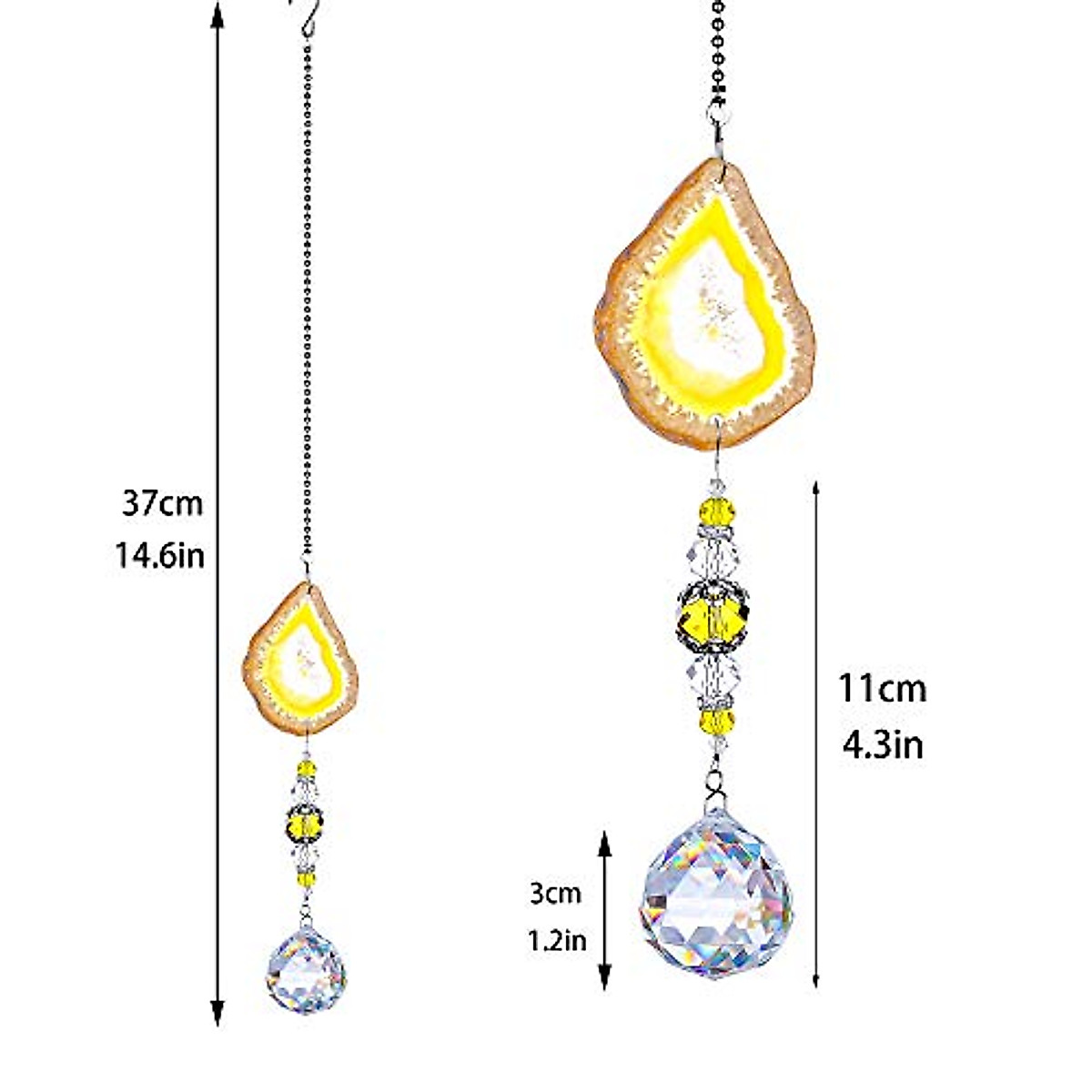 H&D HYALINE & DORA Pack 3pcs Suncatcher Hanging 30mm Crystal Ball with Agate Slices Wind Chimes Ornaments Decor for Window Home Garden