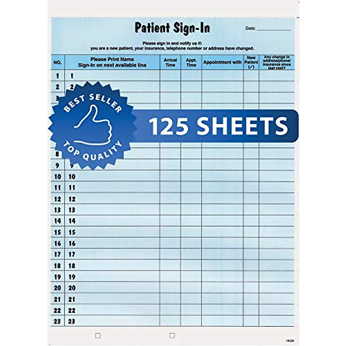 Tabbies Patient Sign-In Label Forms, 8-1/2" x 11" Form, Blue, 23 Labels/Sheet, 125 Sheets/Pack, Confidentially Sign In Your Patients, Also Provides a Daily Patient Log (14531)