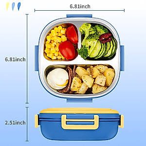 PEDECO Stainless Steel Toddler Bento Box - 3-Compartment Lunch for Kids Ages 1-3 | Leakproof Lock & Portable Utensil Set | BPA-Free,Dishwasher Safe | Daycare,Preschool,Travel (Blue)