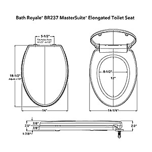 BATH ROYALE BR237-00 White MasterSuite Elongated Toilet Seat Slow Close, Scratch Resistant, Replacement Toilet Seat Fits All Toilet Brands including Kohler, Toto and American Standard