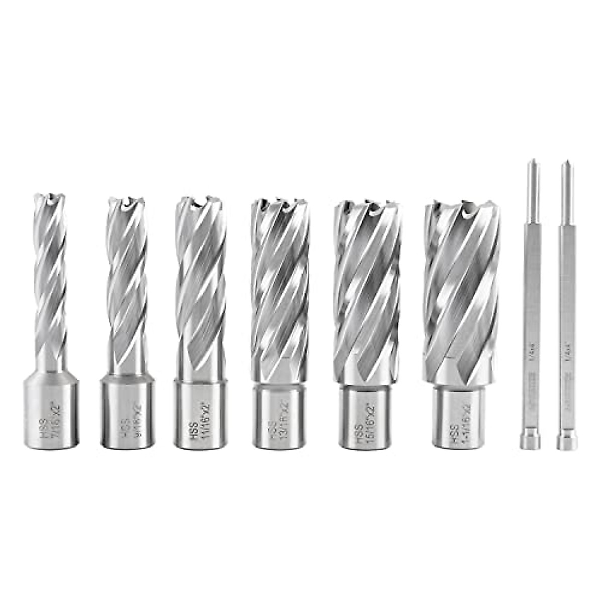 Accusize Industrial Tools Hss Annular Cutter Set, 2'' Cutting Depth, 7/16'' to 1-1/16'' Slugger Cutter, 8 Pcs/Set, HSS2-0000
