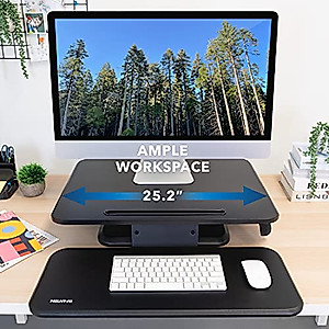 Mount-It! Height Adjustable Standing Desk Converter, 25” Wide Desktop - Sit-Stand Converting Desks with Gas Spring for Home, Office - Stand-Up Computer Workstation Desktops