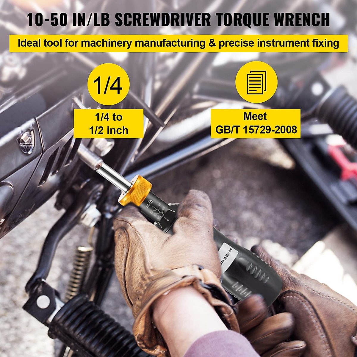 VEVOR Torque Screwdriver, 1/4" Drive Screwdriver Torque Wrench, Torque Screwdriver Electrician 10-50 in/lbs Torque Range Accurate to ±5%, 1/4 to 1/2 Conversion Head with Bits & Case