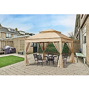 MASTERCANOPY Patio Gazebo Outdoor Pop Up Gazebo with Mesh Walls (11x11, Khaki)