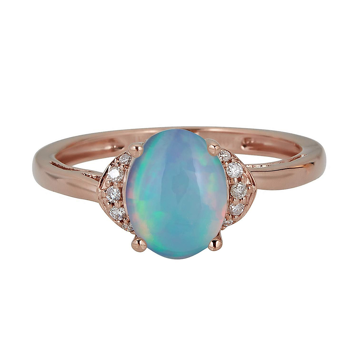 Gin & Grace 10K Rose Gold Natural Australian Opal & Diamond (I1,I2) (Size 10) Propose Promise Ring for Women