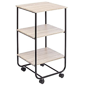 mDesign Metal Wood 3-Tier Rolling Household Storage Cart to use in Bathrooms, Kitchen, Craft Rooms, Laundry Rooms, and Kid's Rooms - Portable, Includes 4 Caster Wheels - Natural/Black