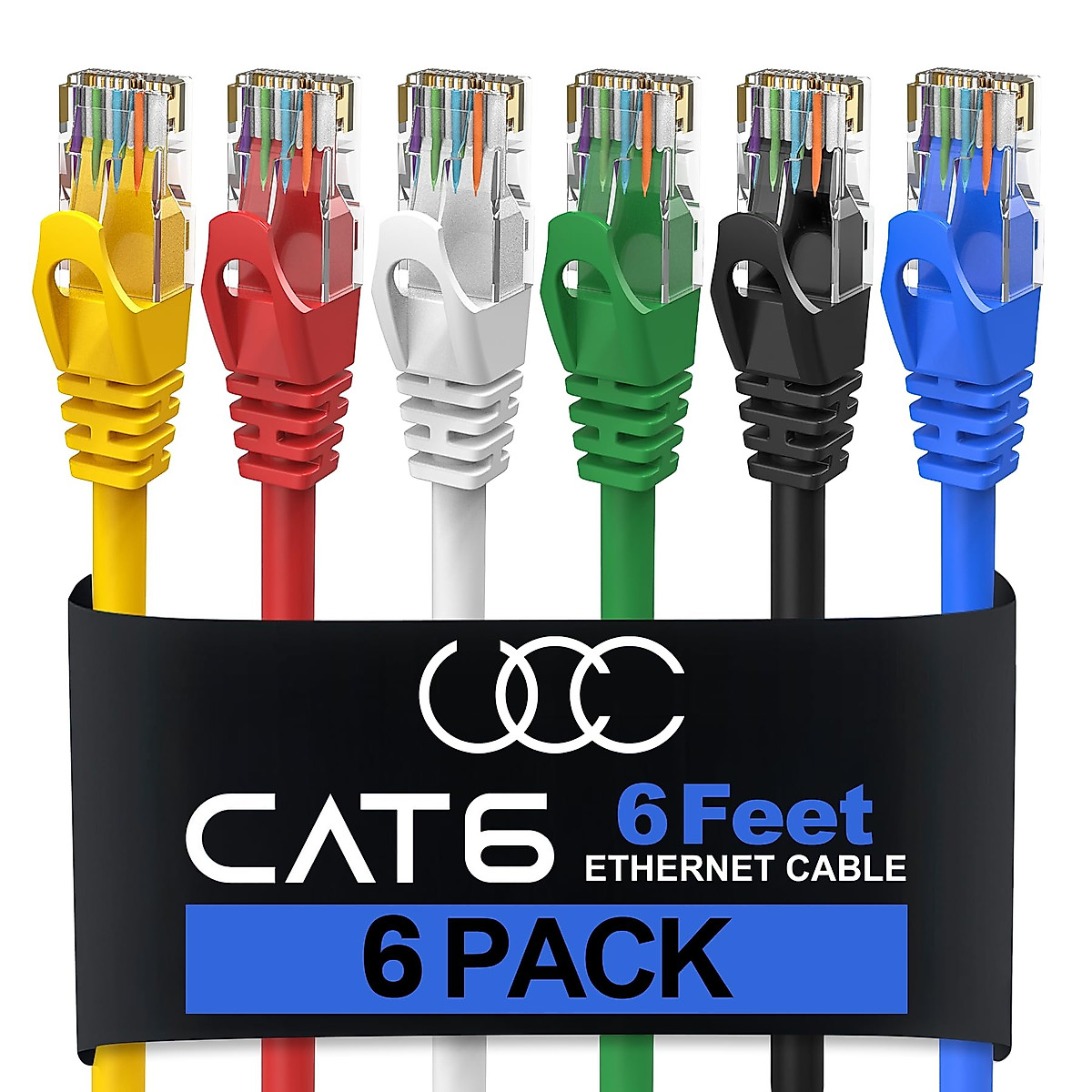 Cat6 Ethernet Cable 6 Feet (6 Pack) LAN, utp Cat 6, RJ45, Network Cord, Patch, Internet Cable- 6 ft