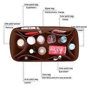 Lckaey Purse Organizer insert for LV NOE BB Petit NOE NM storage bag Organizer With Zipped pocket Y059coffee-Large