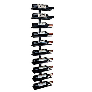 Farmhouse Vertical Wall Mounted Wine Rack, Industrial Metal Wine Holder Rack, Hanging Display Shelf for 10 Wine Bottles, Modern Black Wall Mount Wine Holder for Home Kitchen Living Room Cafe Bar Decor