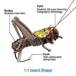 YZD Fly Fishing Realistic Dry Wet Nymph Trout Flies Steelyard Style-Grasshopper Series Hand Tie Lures Kits 9pcs