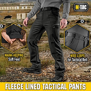 M-Tac Winter Tactical Pants for Men Softshell Insulated Fleece Lined Cargo Pants (Black, M)