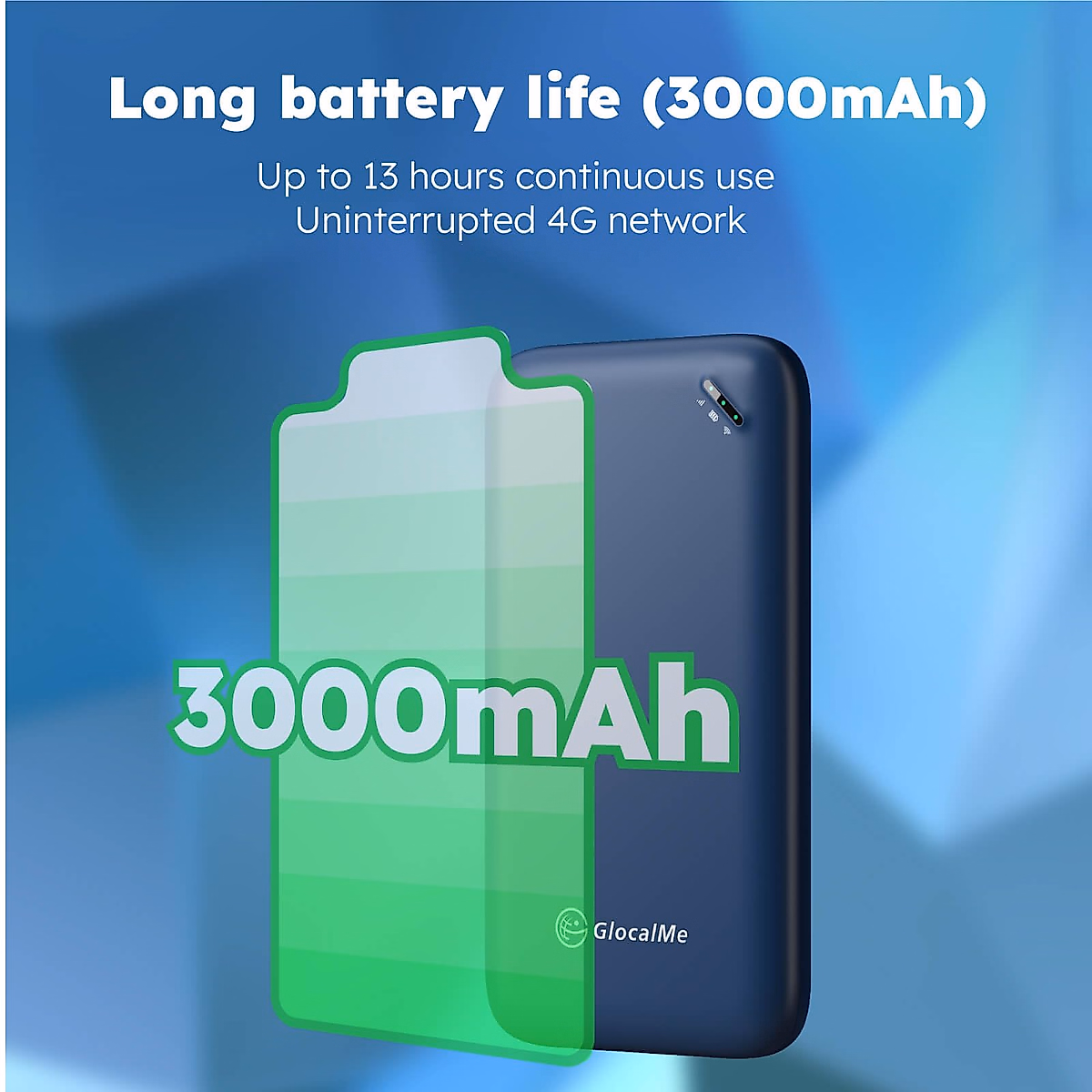 GlocalMe UPP 4G LTE Portable WiFi Hotspot Device for Travel, Pocket WiFi Mobile Hotspot Device with Global 1GB Data, Available in Over 200 Countries, No Contract Or SIM Card Required (Blue)